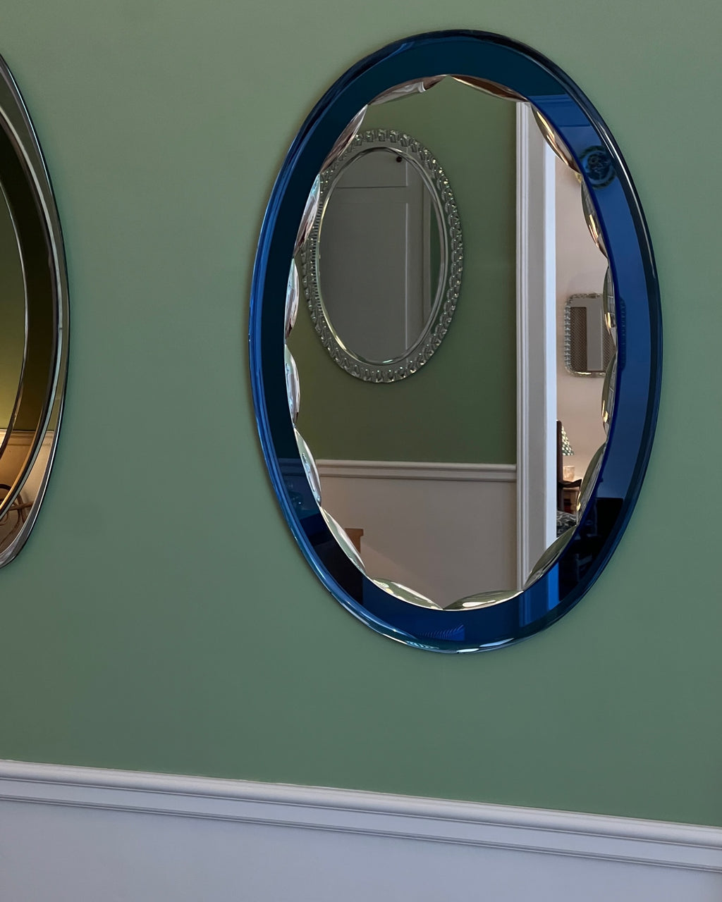 Vintage Italian mirror with blue mirror frame – Millefiori Interior