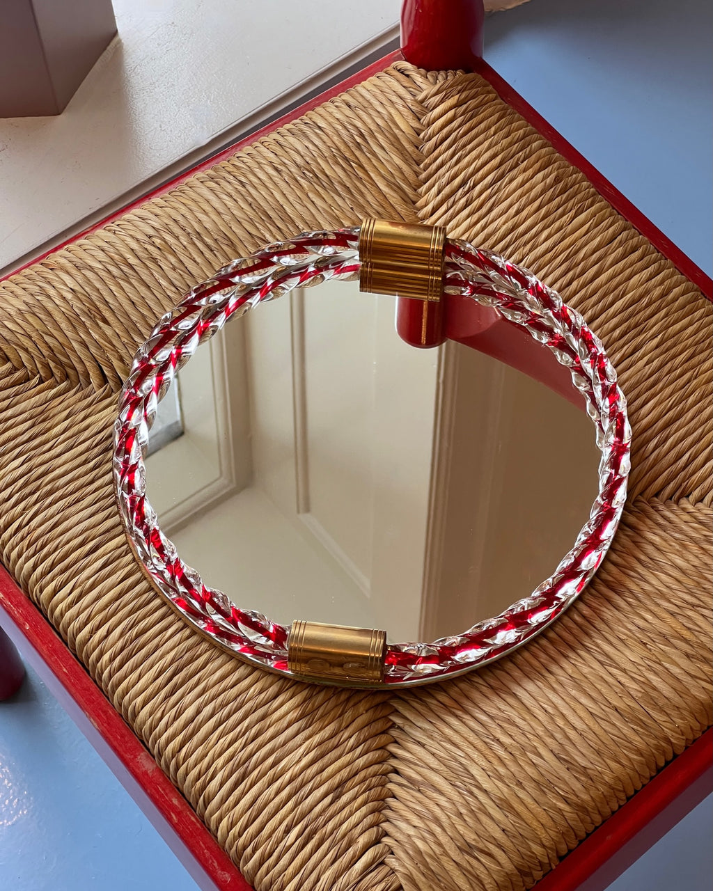 Vintage Italian mirror with twisted clear/red glass frame – Millefiori ...