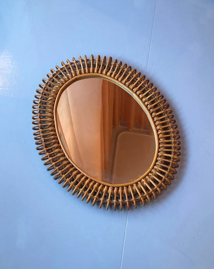 Vintage Italian mirror with rattan frame – Millefiori Interior