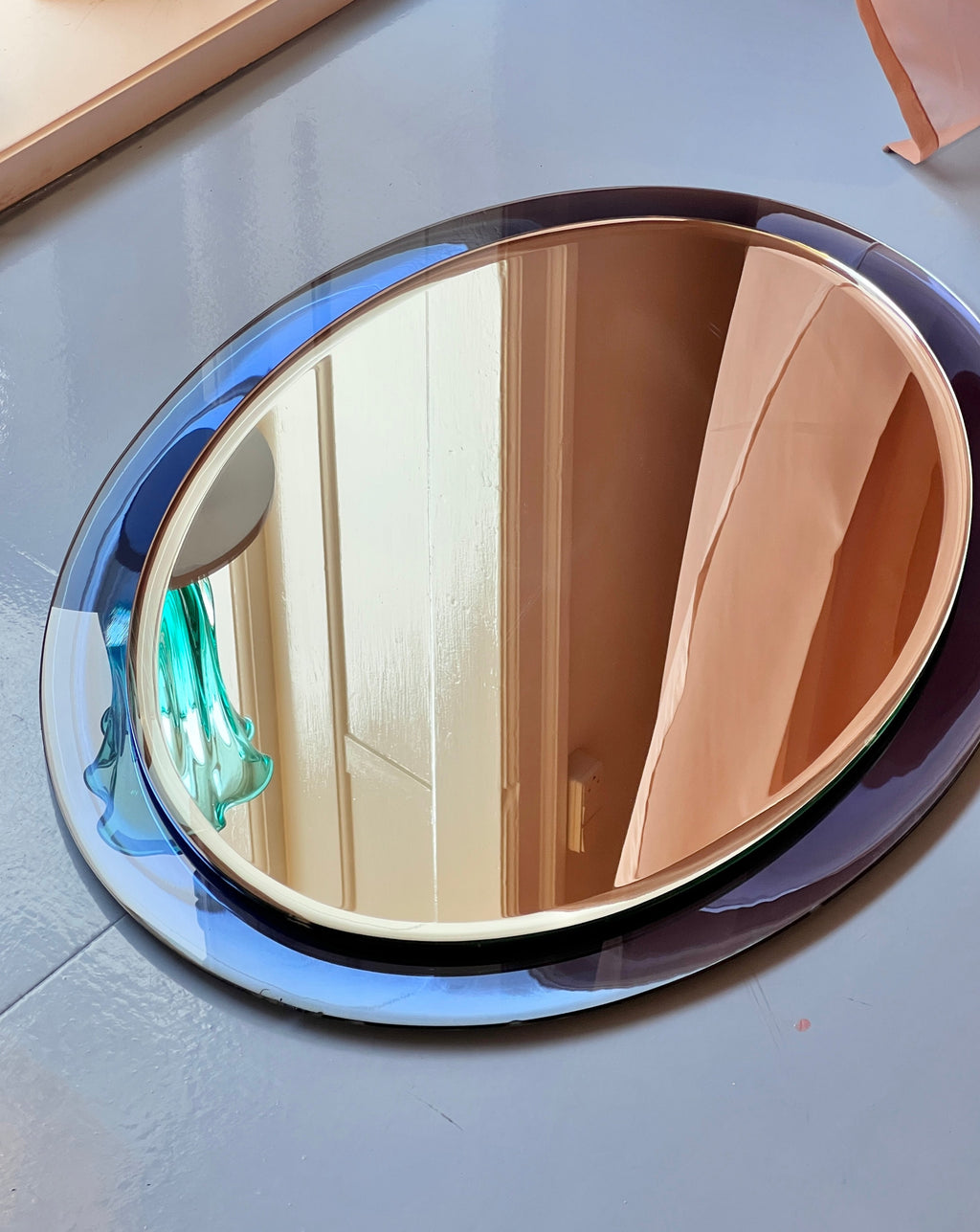 Large vintage Italian mirror with blue mirror frame – Millefiori Interior